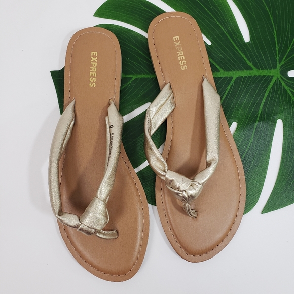 Express | Shoes | Express Metallic Gold Puffy Knotted Thong Sandals ...